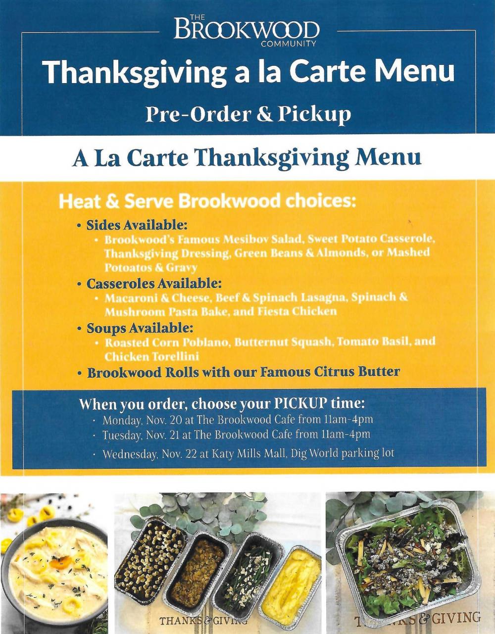 Thanksgiving a la Carte Menu from The Brookwood Café | City of ...